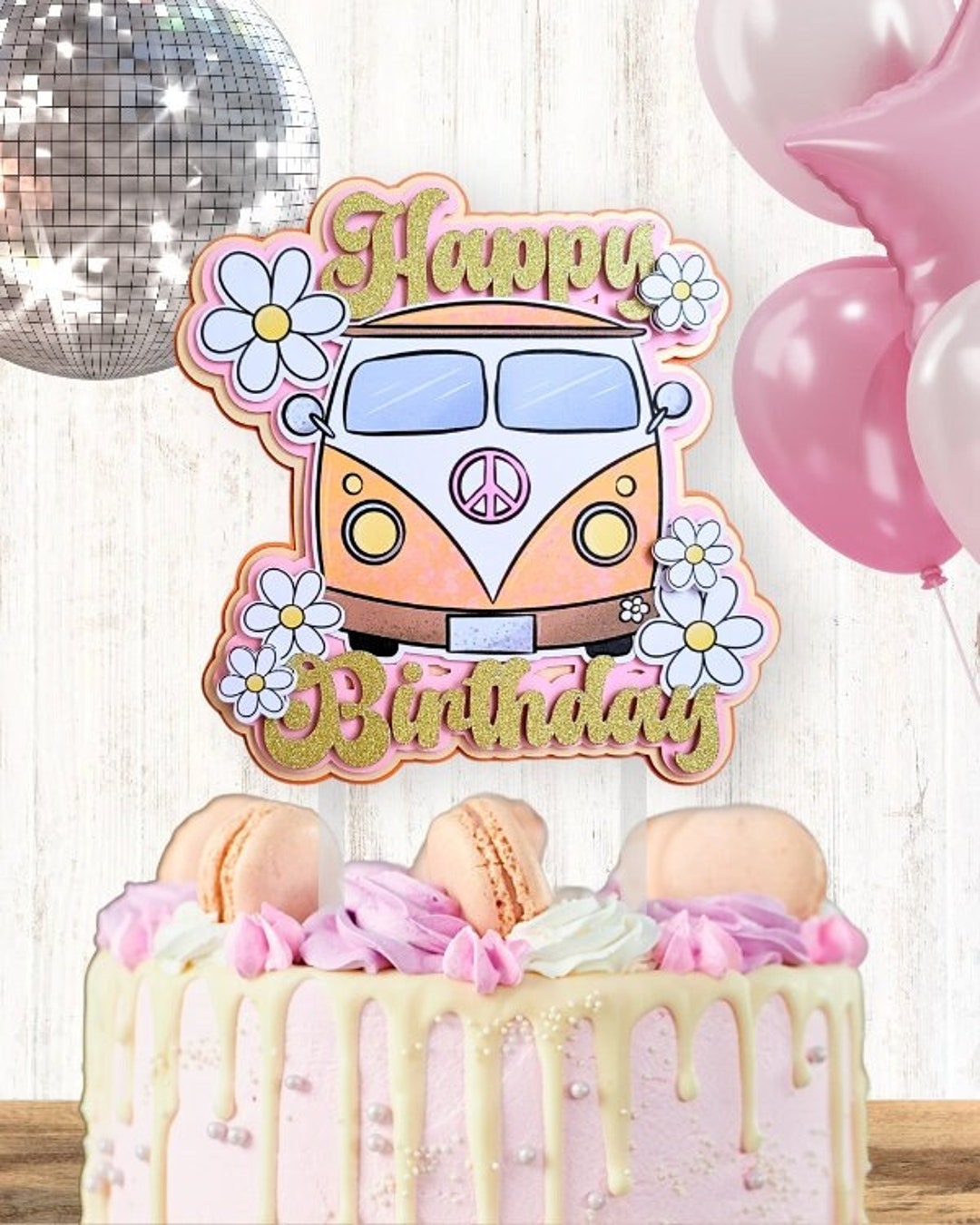 Groovy Van Cake Topper, Happy Birthday Retro Party, Daisy 1st Birthday ...