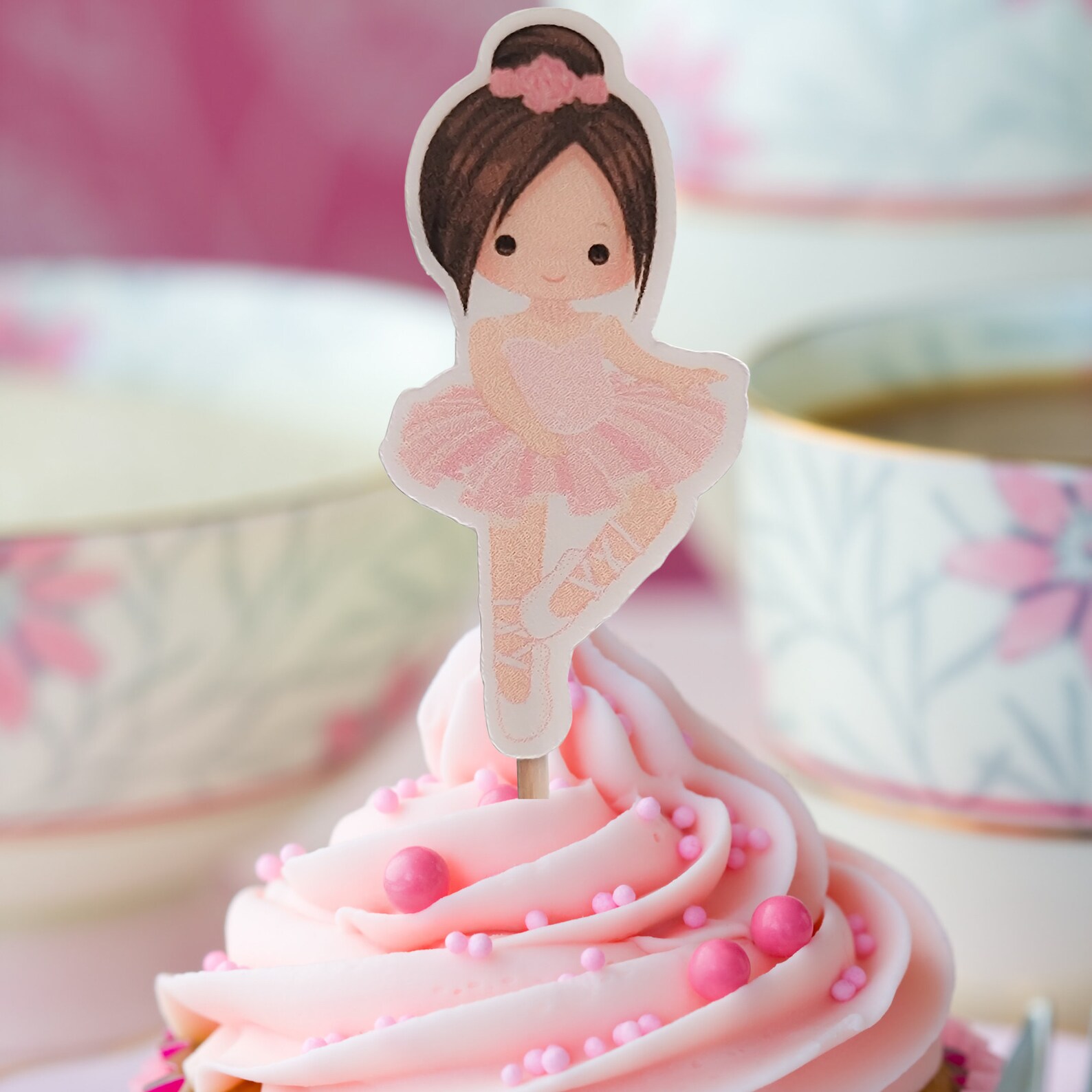 Pink Ballerina Cupcake Toppers, Birthday, Baby Shower Party Decorations ...