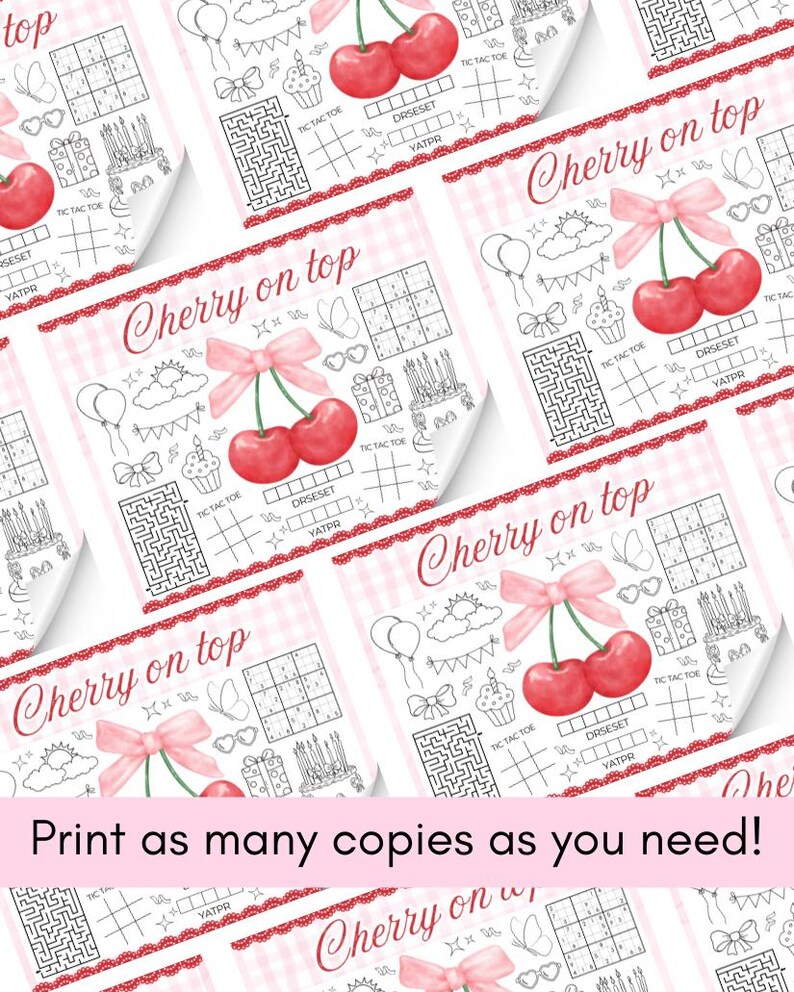Cherry on Top Coloring Page, Cherry Party, Activity Sheet, Printable ...