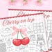 Cherry on Top Coloring Page, Cherry Party, Activity Sheet, Printable ...