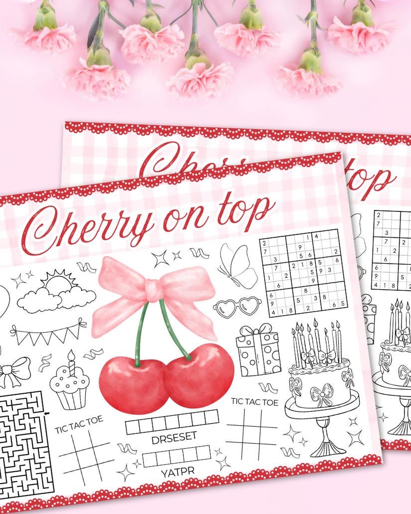 Cherry on Top Coloring Page, Cherry Party, Activity Sheet, Printable ...