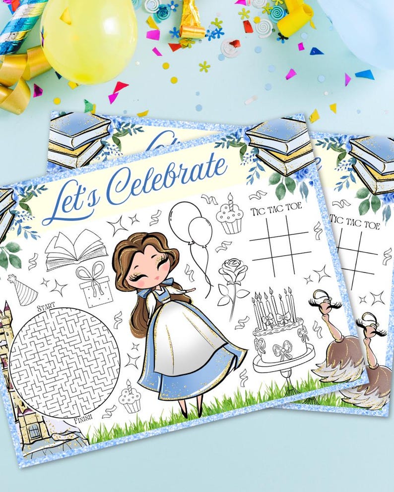 Belle Birthday Coloring Page, Beauty and the Beast Party, Activity ...