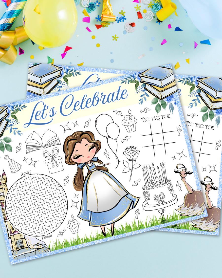 Belle Birthday Coloring Page, Beauty and the Beast Party, Activity ...