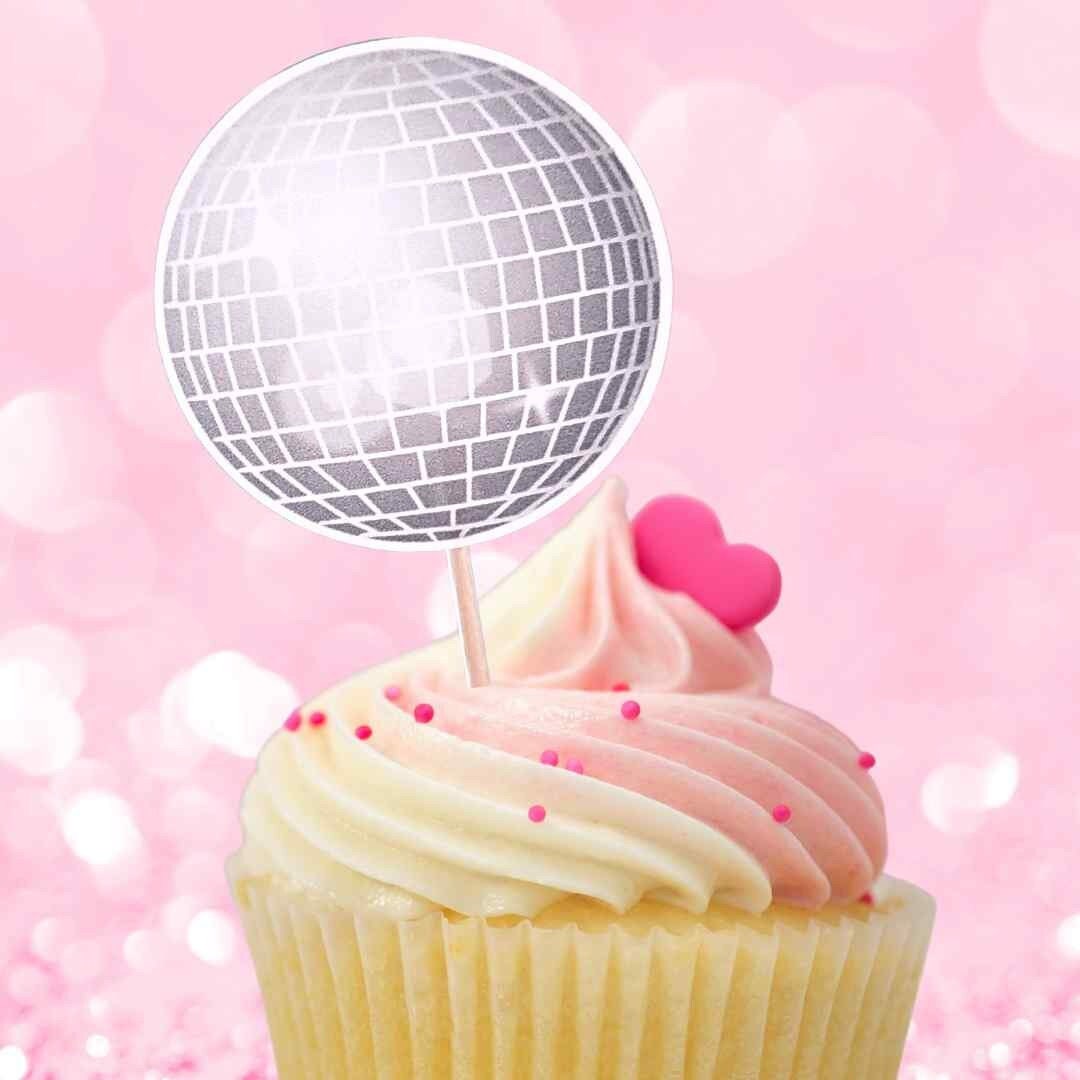 Disco Ball Cupcake Toppers, Disco Birthday Party, Silver Dessert ...