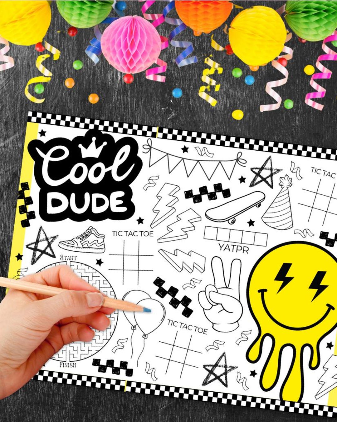 One Happy Dude Coloring Page, Cool Dude Birthday Party, Activity Sheet ...