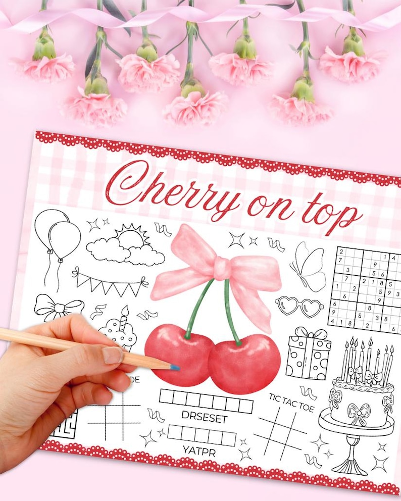 Cherry on Top Coloring Page, Cherry Party, Activity Sheet, Printable ...