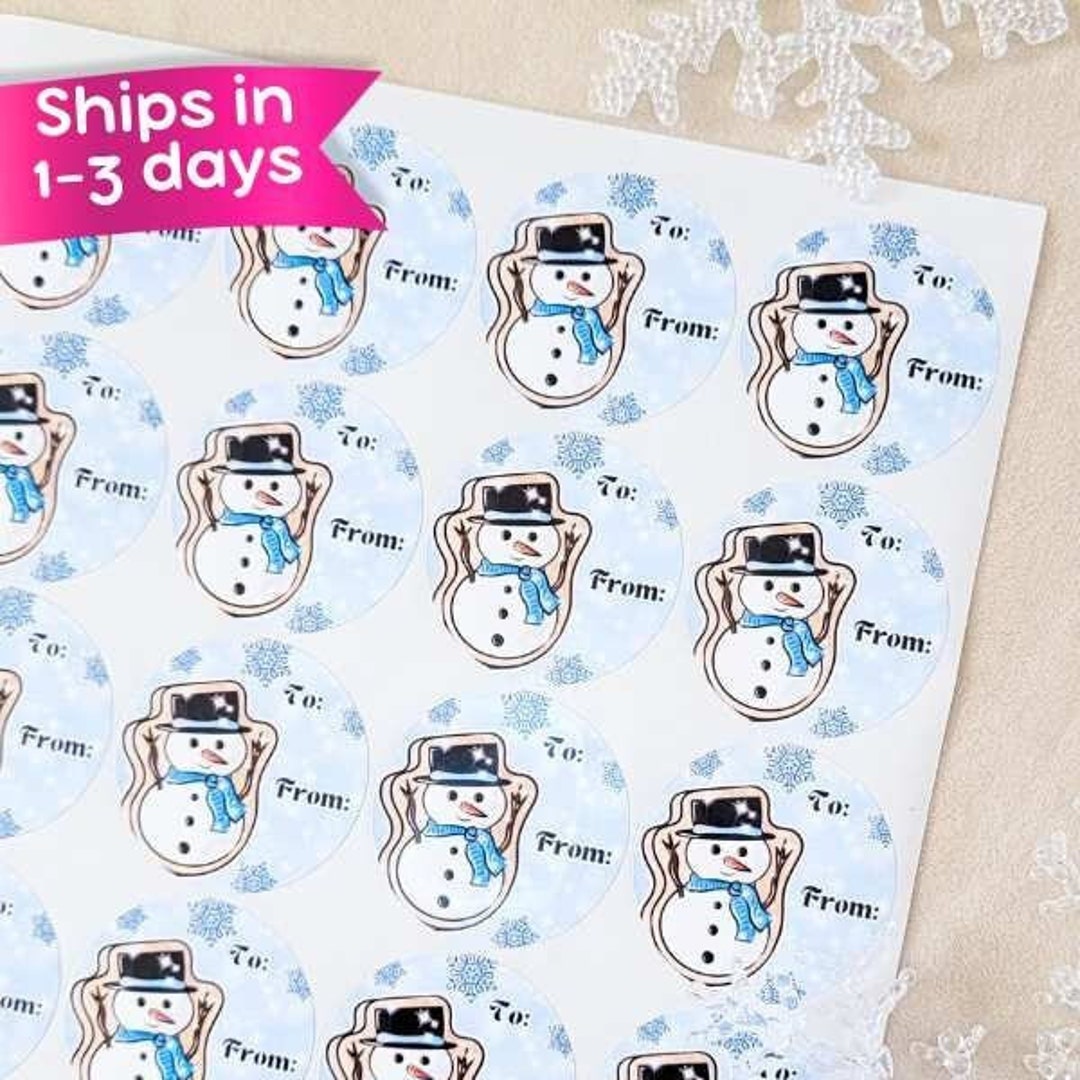 Snowman Gift Tag Sticker Labels, Peel and Stick Christmas Gift Wrapping ...
