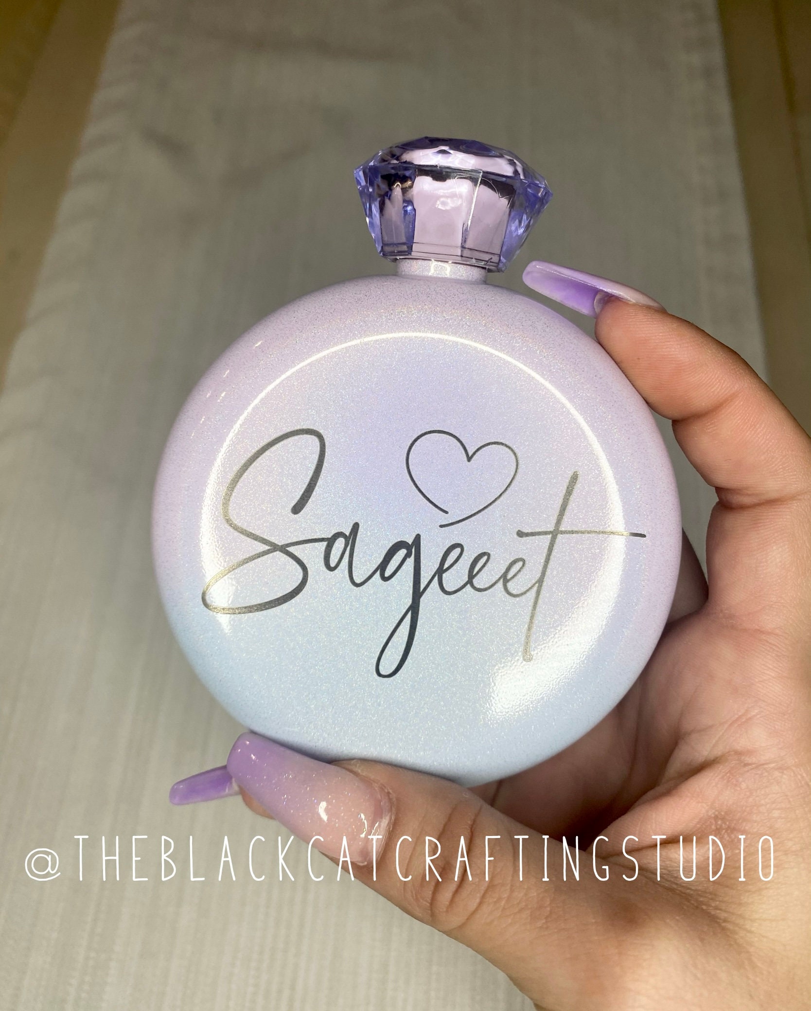 Personalized Glitter Flask With Diamond Lid | Etsy
