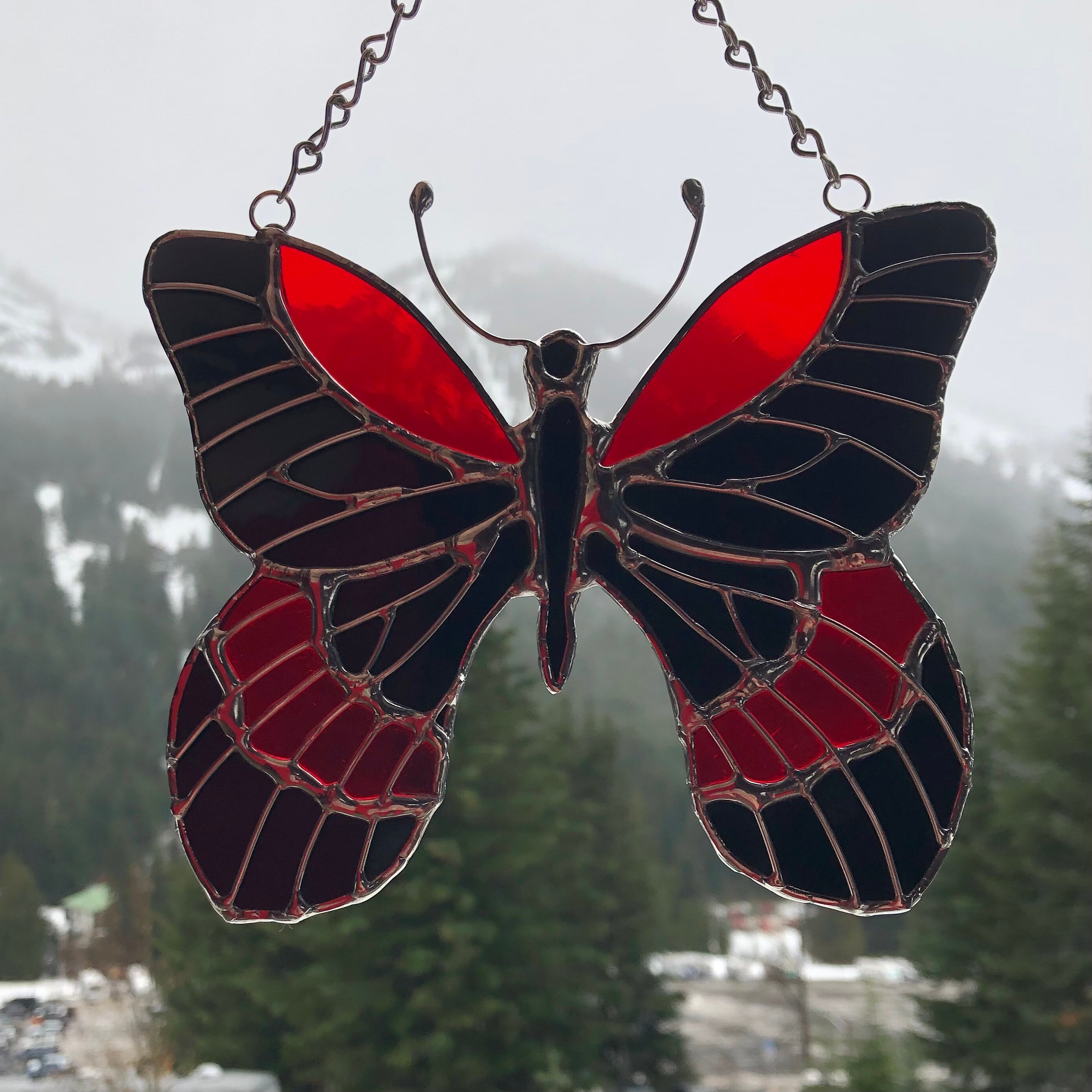 Black & Red Butterfly Stained Glass // Butterfly Suncatcher ...
