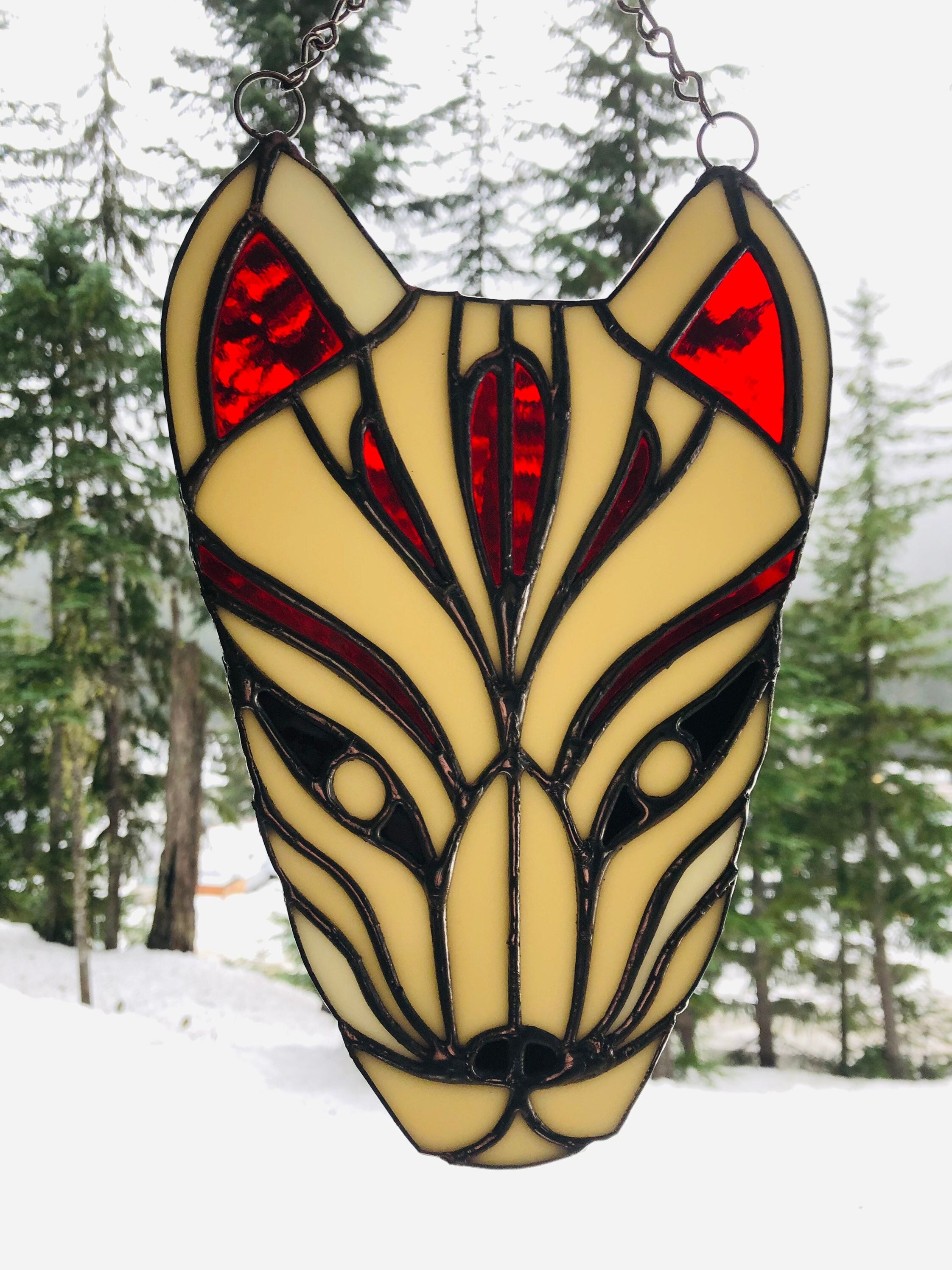 Kitsune Mask Stained Glass // Kitsune Suncatcher // Kitsune - Etsy