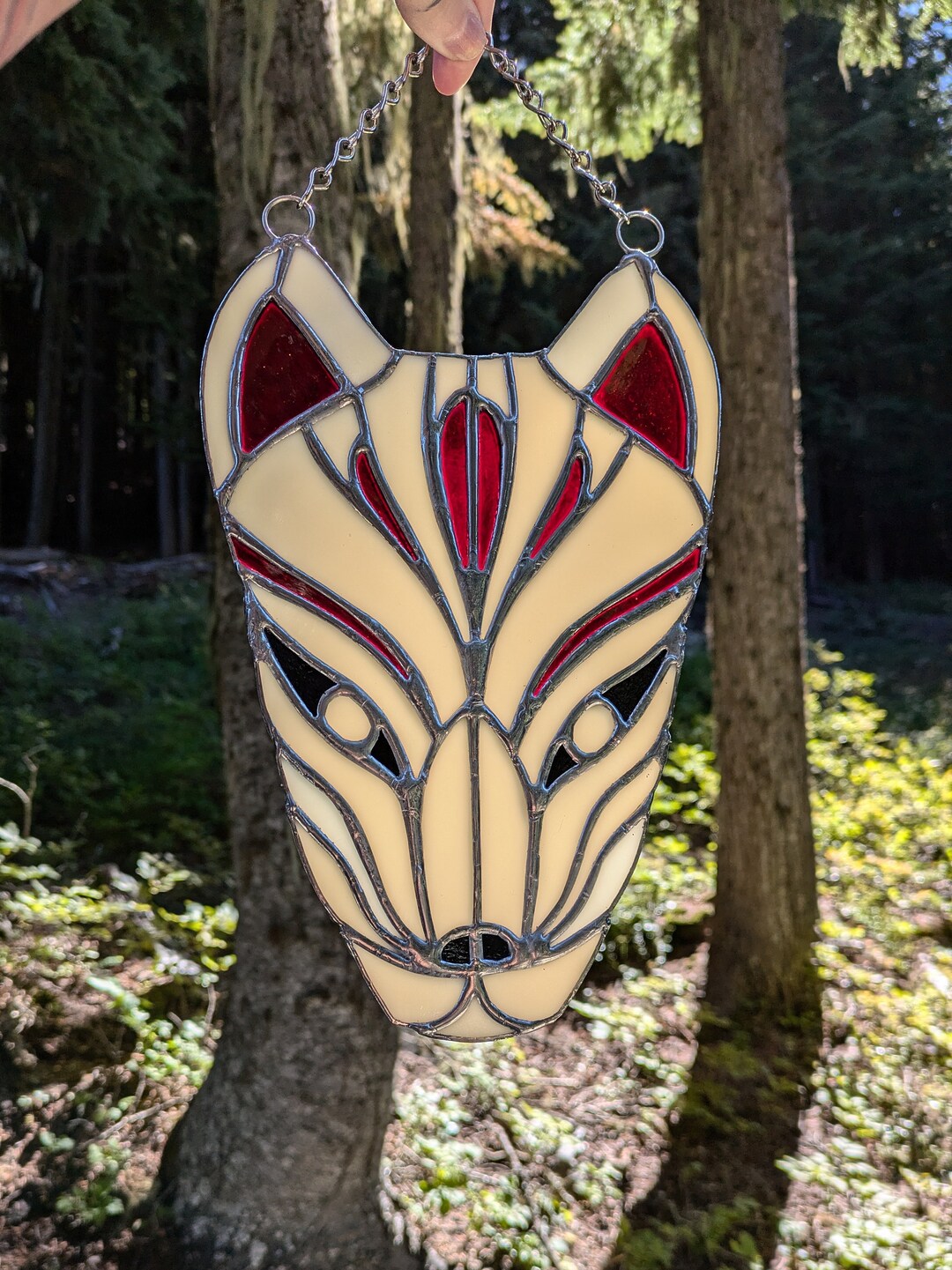 Kitsune Mask Stained Glass // Kitsune Suncatcher // Kitsune Glass Art ...