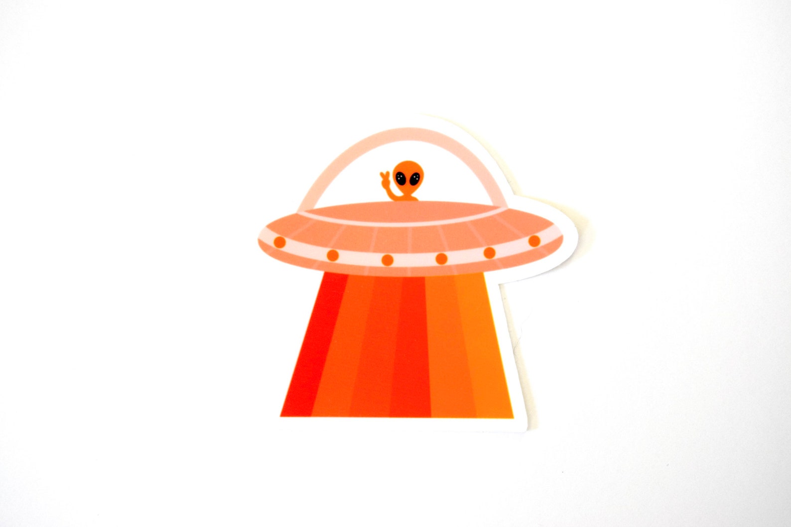 Pink Ufo With Little Alien Warm Colored Die-cut Sticker | Etsy