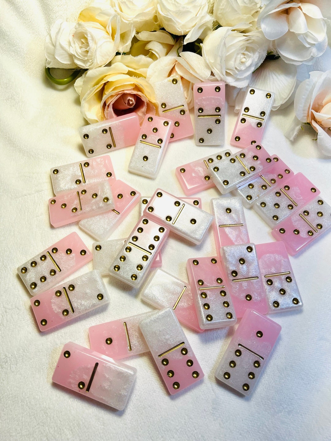 Custom Pink and Gold Resin Dominoes: Personalized Family Game - Etsy