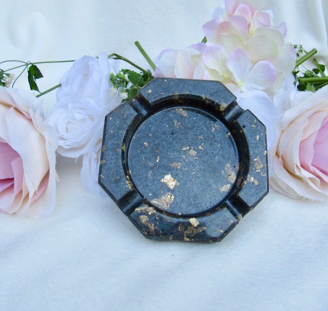 Handmade Octagon Resin Ashtray: Black With Gold Flakes, Jewelry Tray - Etsy