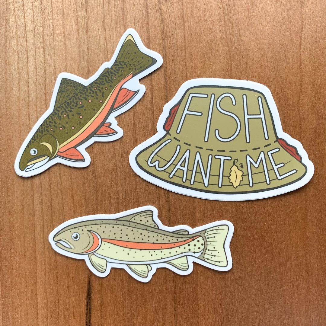 Fishing Sticker Set | Brook Trout | Rainbow Trout | Fishing Hat ...