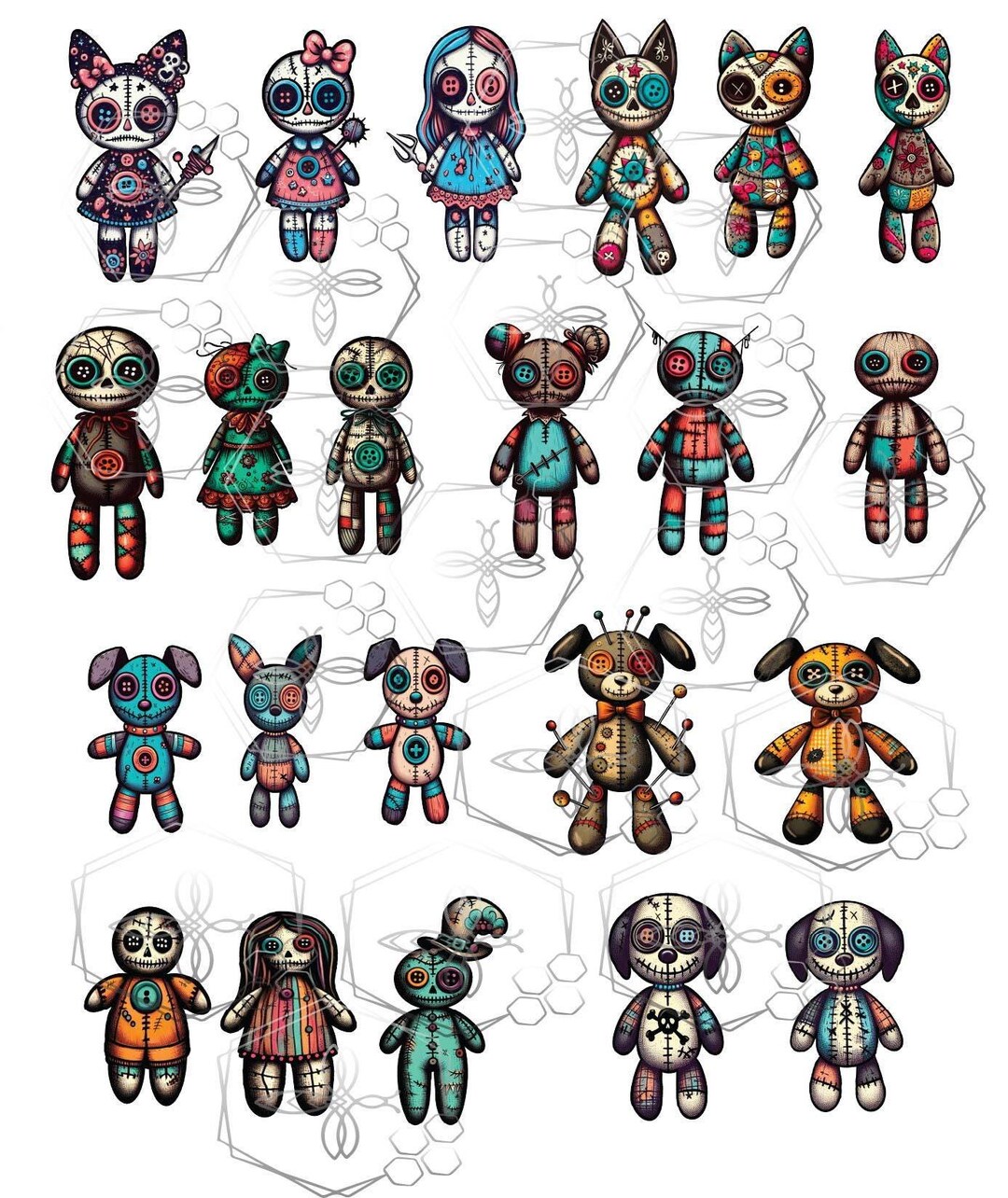 Voodoo Doll Digital Stickers, Hand Drawn, Halloween, Cute, Scrapbook - Etsy