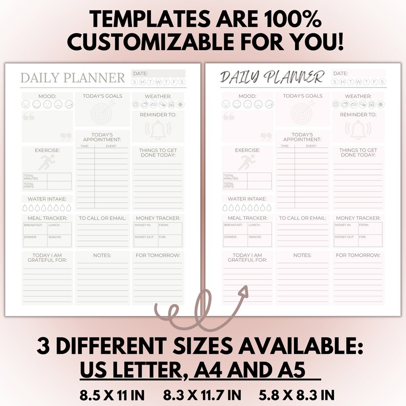 Editable Daily Planner Template Canva Printable Daily - Etsy