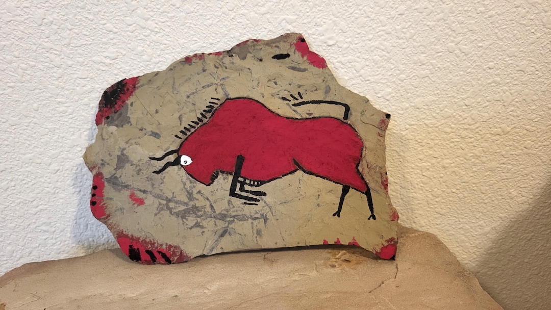Pictograph Cave Art - Hand Painted on Shale Rock With Fossils ...