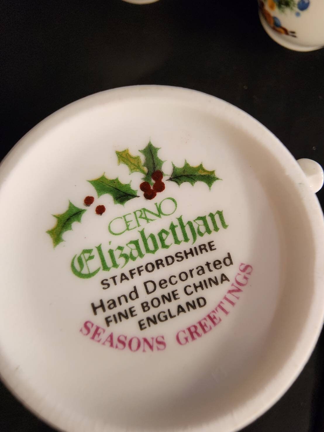 Elizabethan China Seasons Greetings Cups Green Trim Christmas Tree Set ...