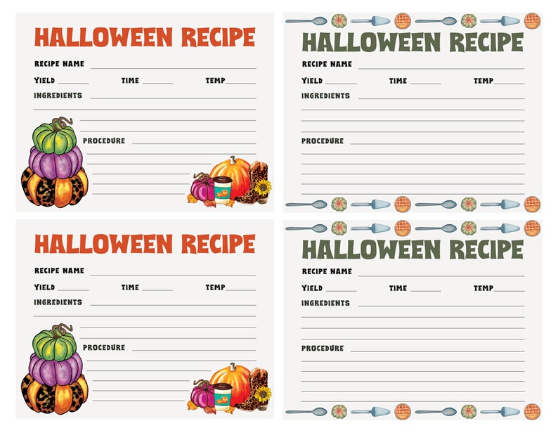 Halloween Recipe Cards, Spooky Watercolor Design (digital Download) - Etsy
