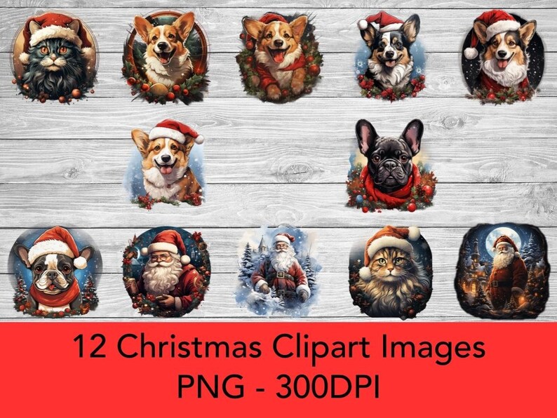 Santa, Dogs, Cats Christmas Clipart, Digital Download, PNG Files - Etsy
