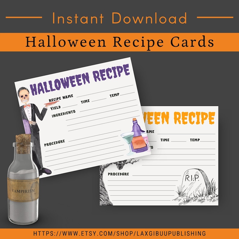 Halloween Recipe Cards, Spooky Watercolor Design (digital Download) - Etsy