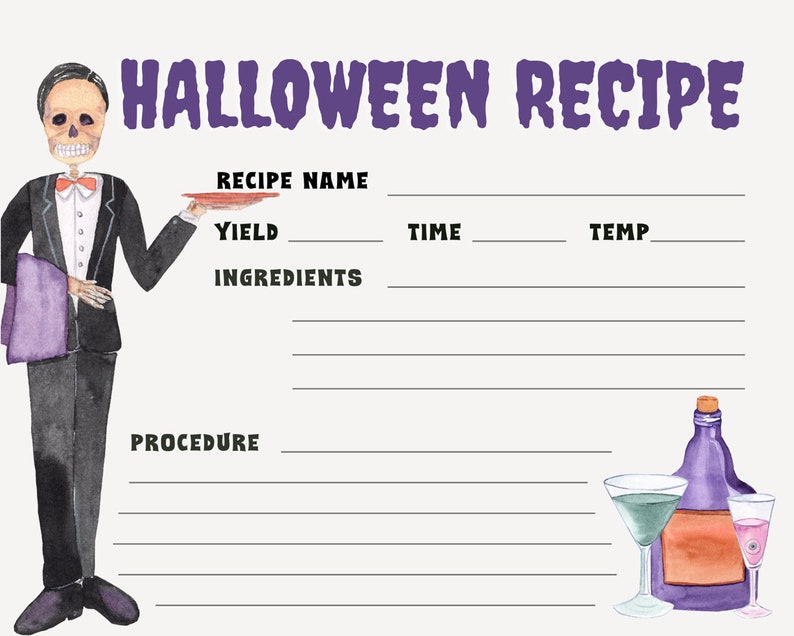 Halloween Recipe Cards, Fall Pumpkin Recipe Cards, Spooky Recipe ...