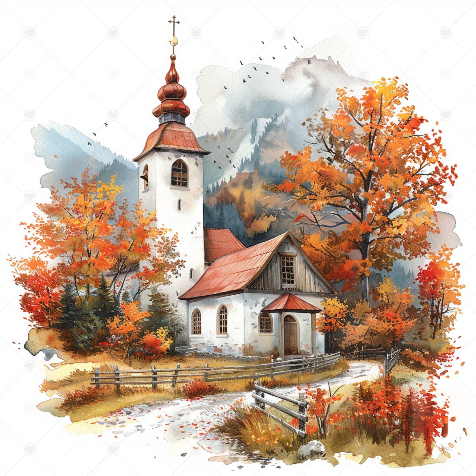 Autumn Church Scenery Digital Download Scrapbook Supply Clipart Bundle ...