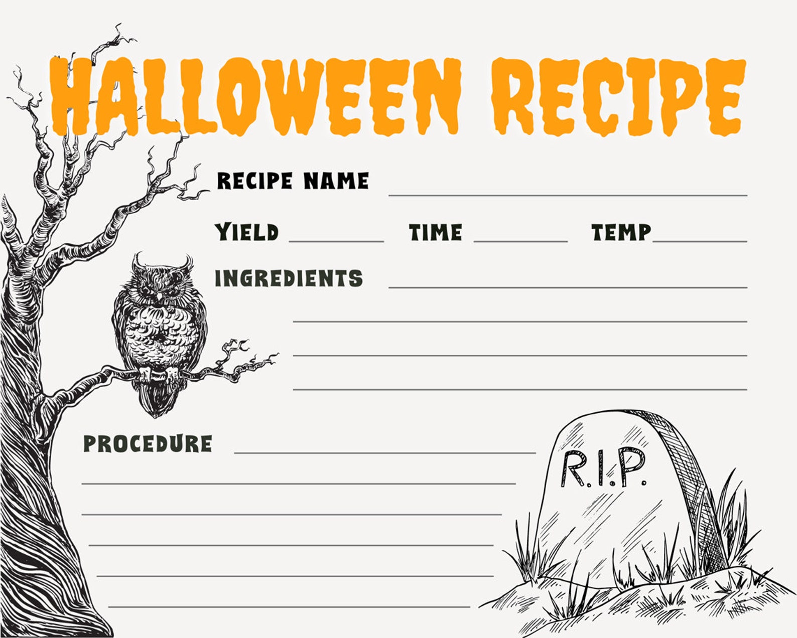 Halloween Recipe Cards, Spooky Watercolor Design (digital Download) - Etsy