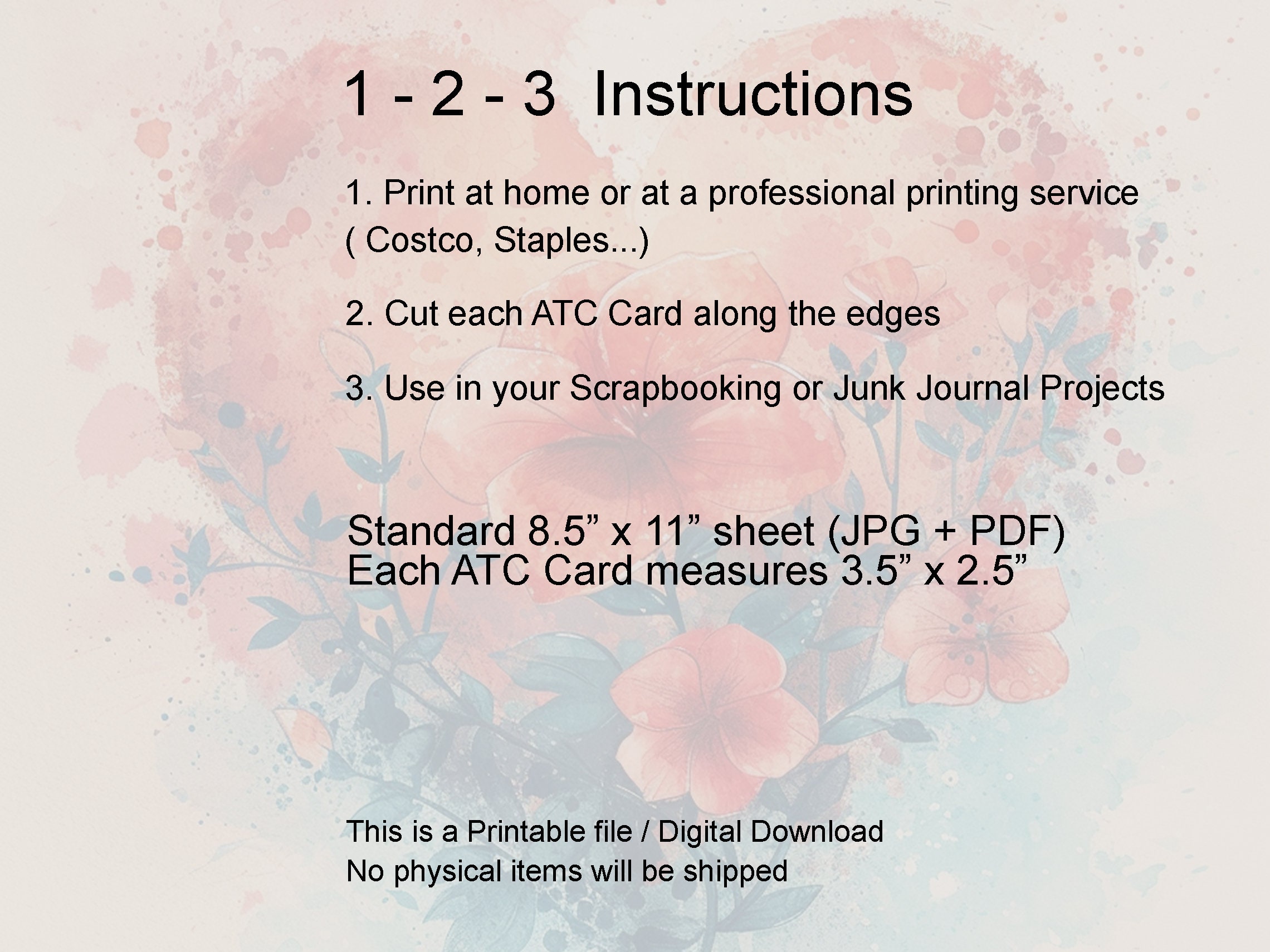 Valentine Heart ATC Cards Set, Watercolor Floral Love Theme, Digital ...