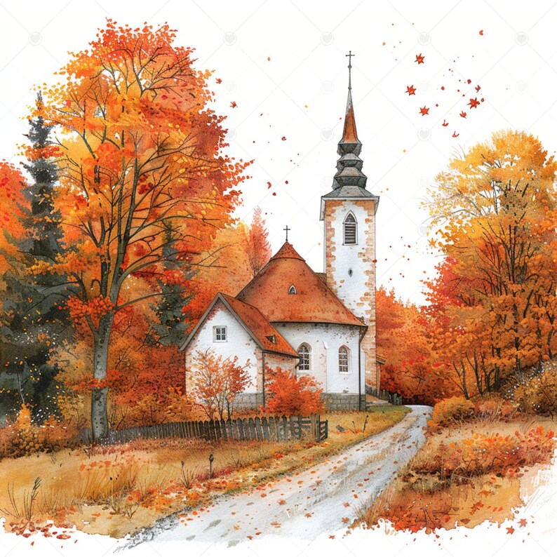 Autumn Church Scenery Digital Download Scrapbook Supply Clipart Bundle ...