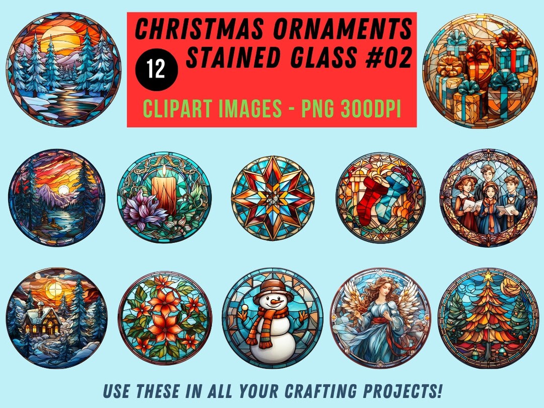 Round, Christmas Clipart, Stained Glass, Digital Download, PNG Files ...