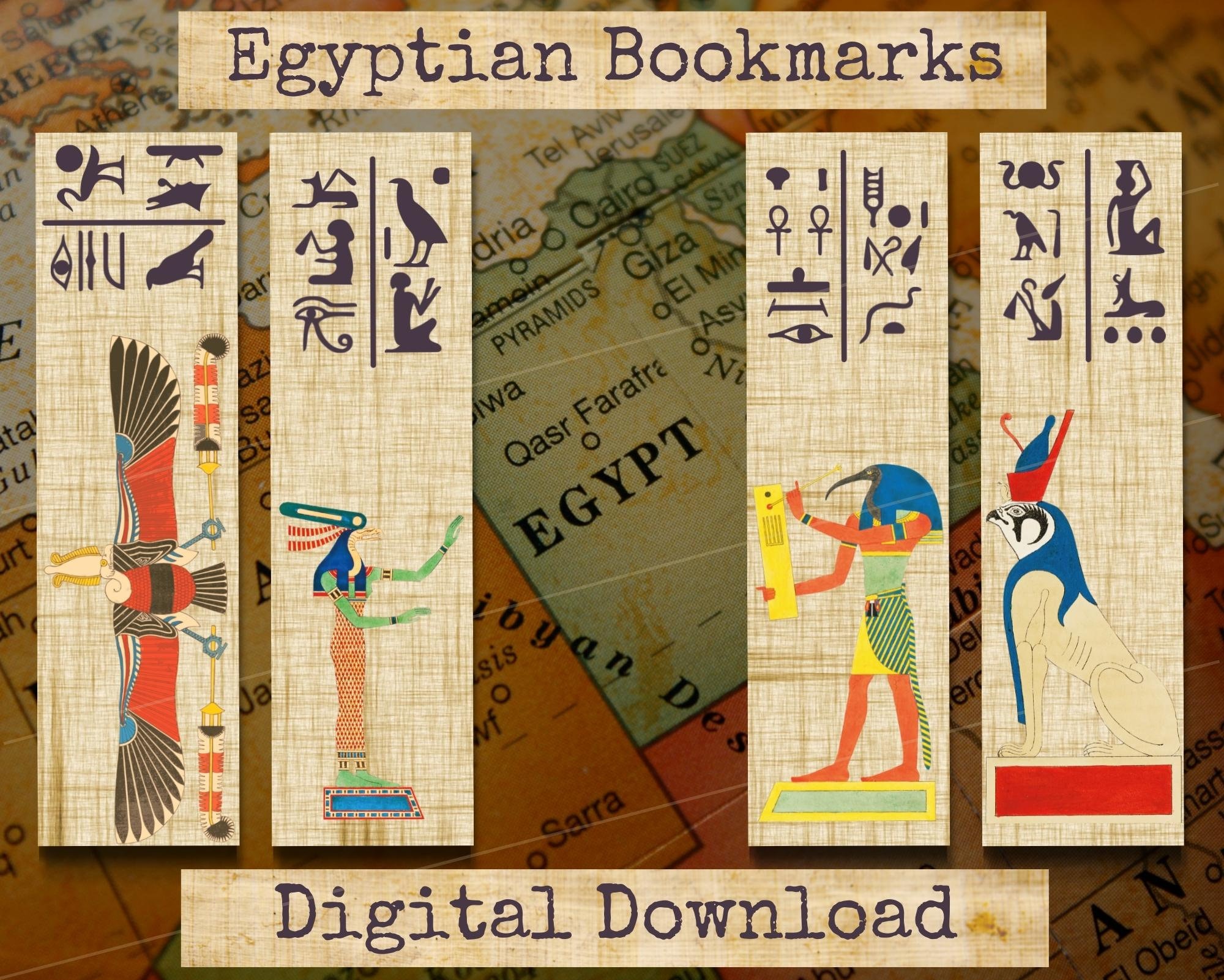Egyptian Art and Hieroglyphs - 6 Bookmarks on Papyrus Paper, Instant ...