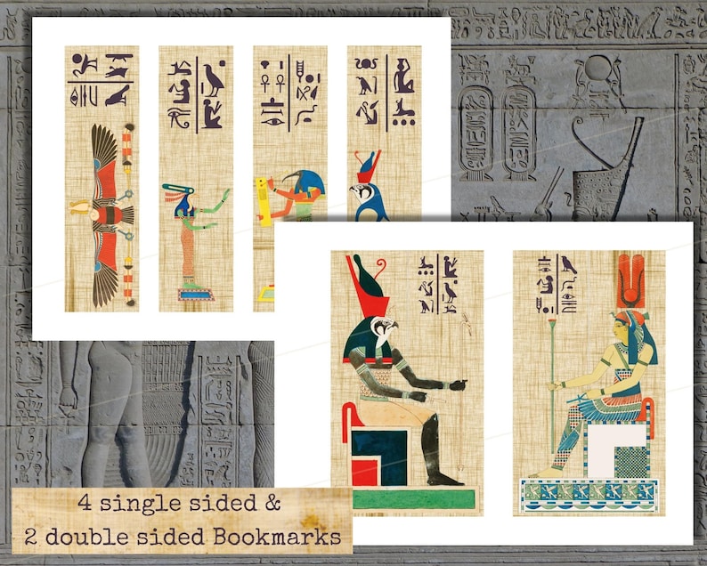 Egyptian Art and Hieroglyphs - 6 Bookmarks on Papyrus Paper, Instant ...