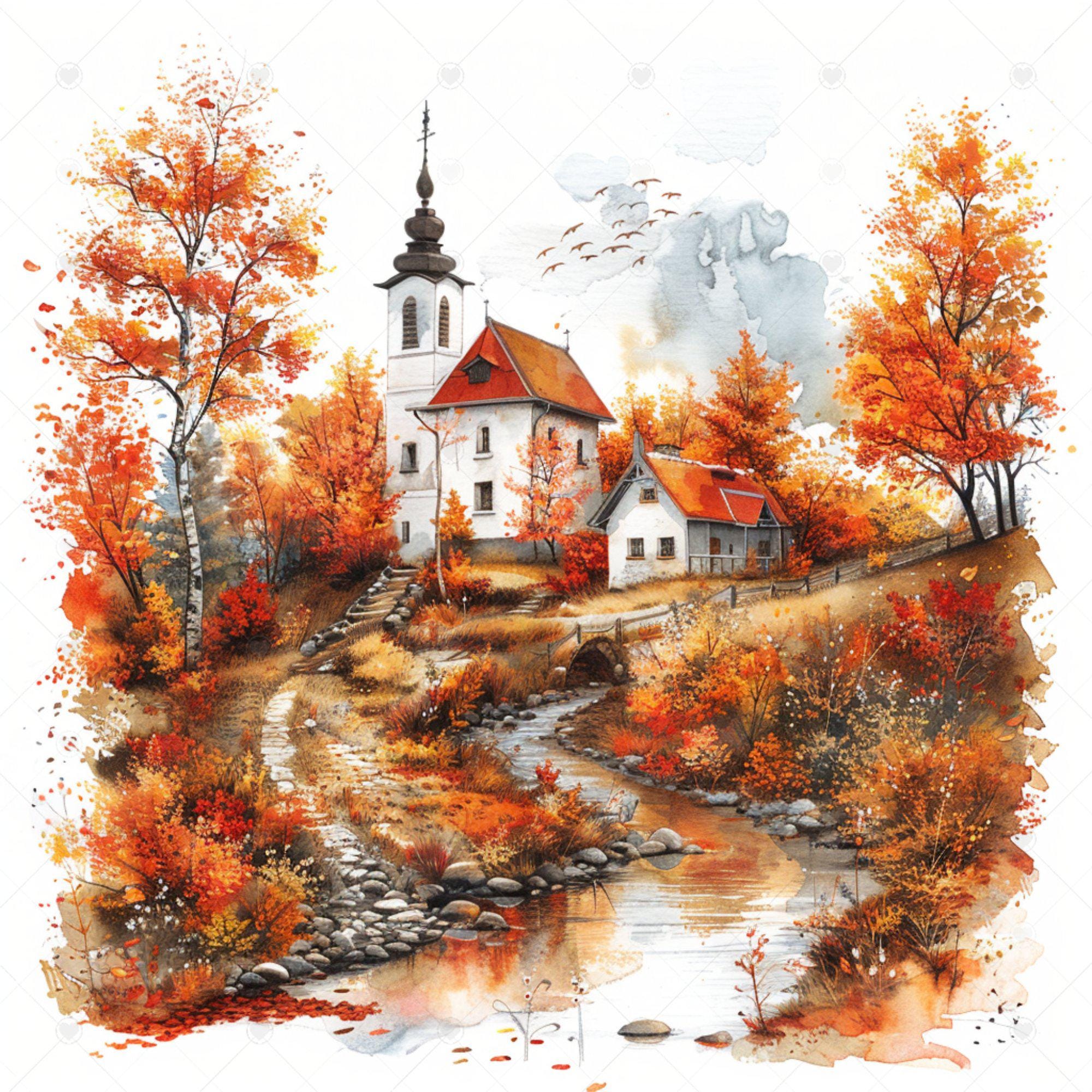 Autumn Church Scenery Digital Download Scrapbook Supply Clipart Bundle ...