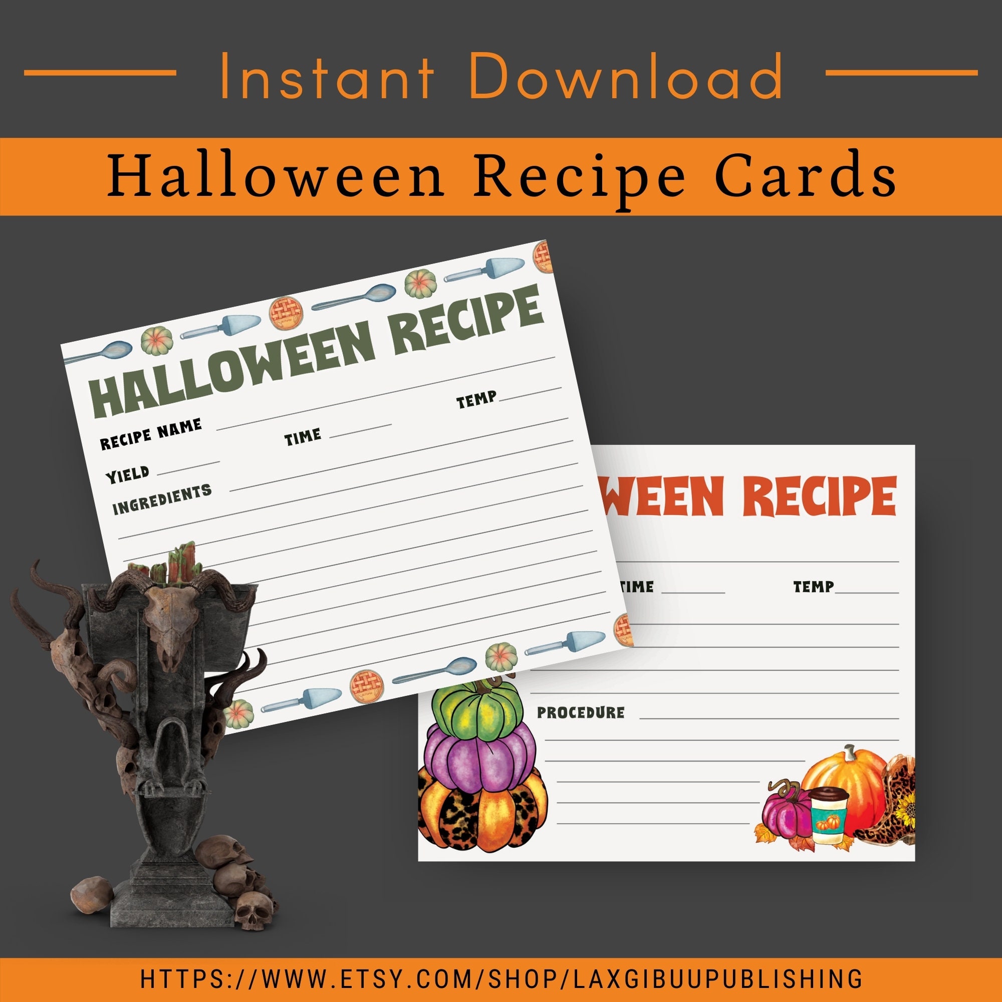 Halloween Recipe Cards, Fall Pumpkin Recipe Cards, Spooky Recipe ...