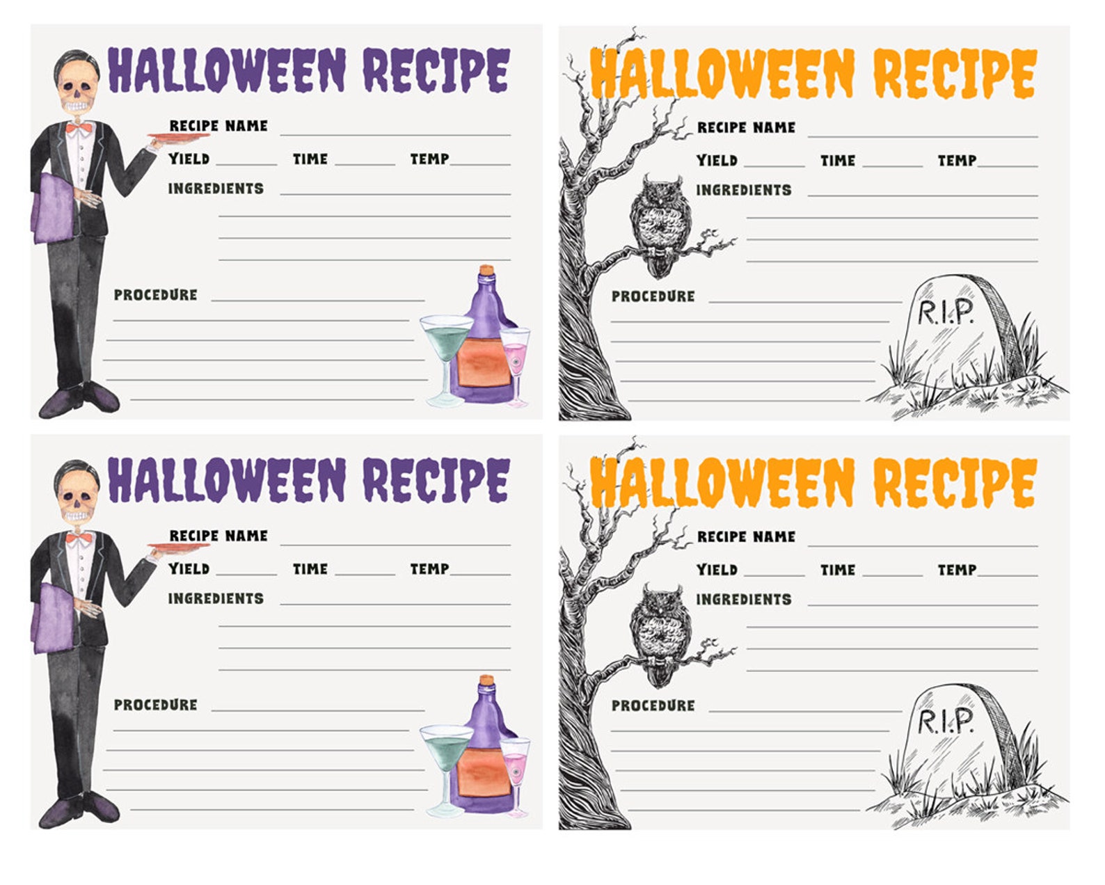 Halloween Recipe Cards, Fall Pumpkin Recipe Cards, Spooky Recipe ...