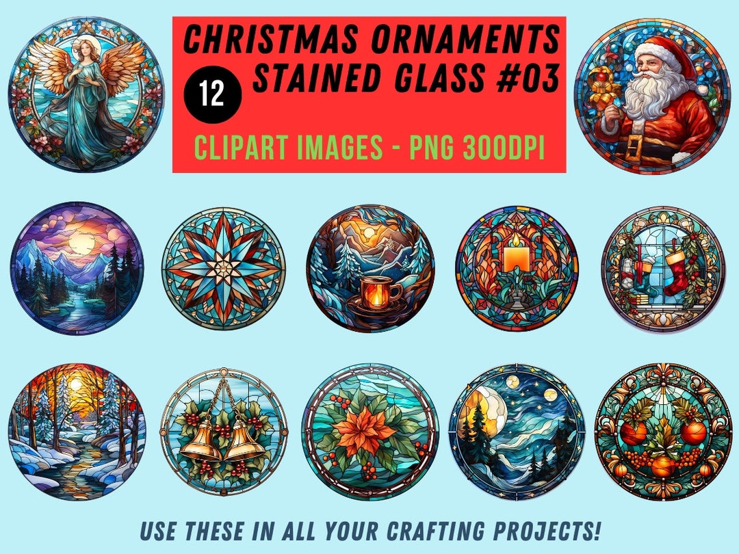 Christmas Clipart, Stained Glass, Round, Digital Download, PNG Files ...