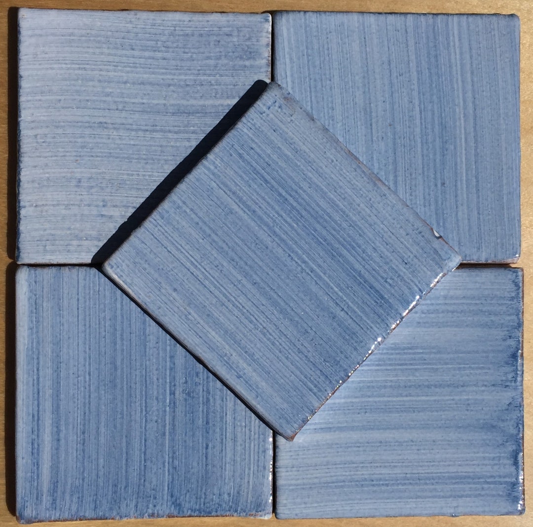 AZURE BLUE, Hand Dragged & Glazed Wall Tile, 11x11cm, From Provence - Etsy