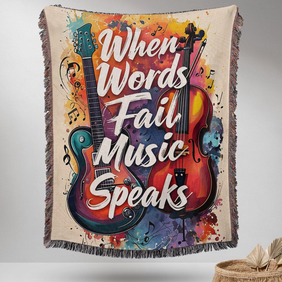 Colorful Music Theme Blanket, Inspirational Musical Quote, Guitar ...