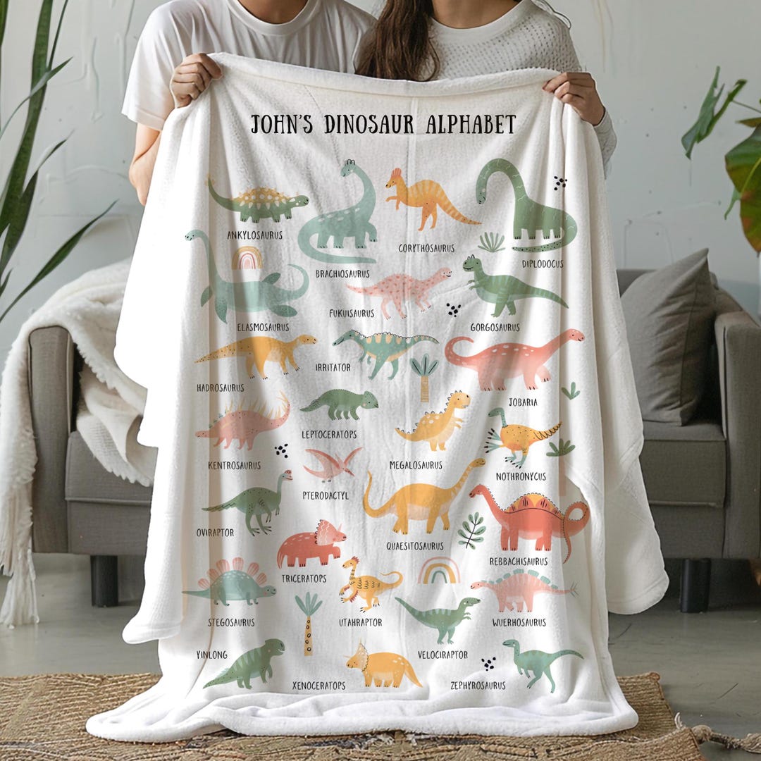 Dinosaur Alphabet Kids Blanket, Personalized Boy Blanket, Baby Blanket ...
