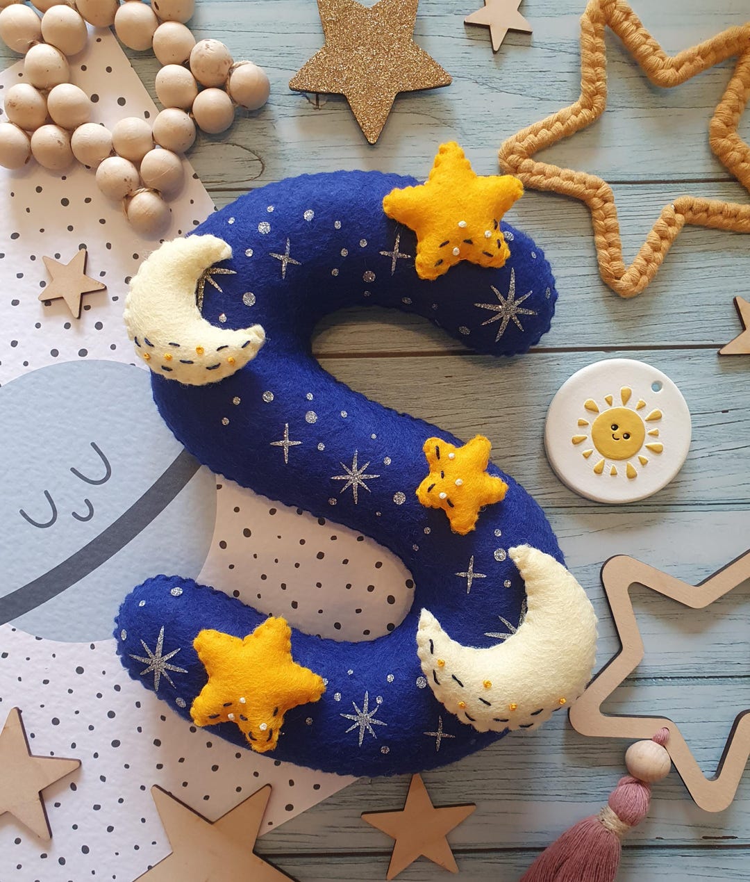 Giant Celestial Themed Felt Initial Shelf Sitter - Custom Made in Any ...