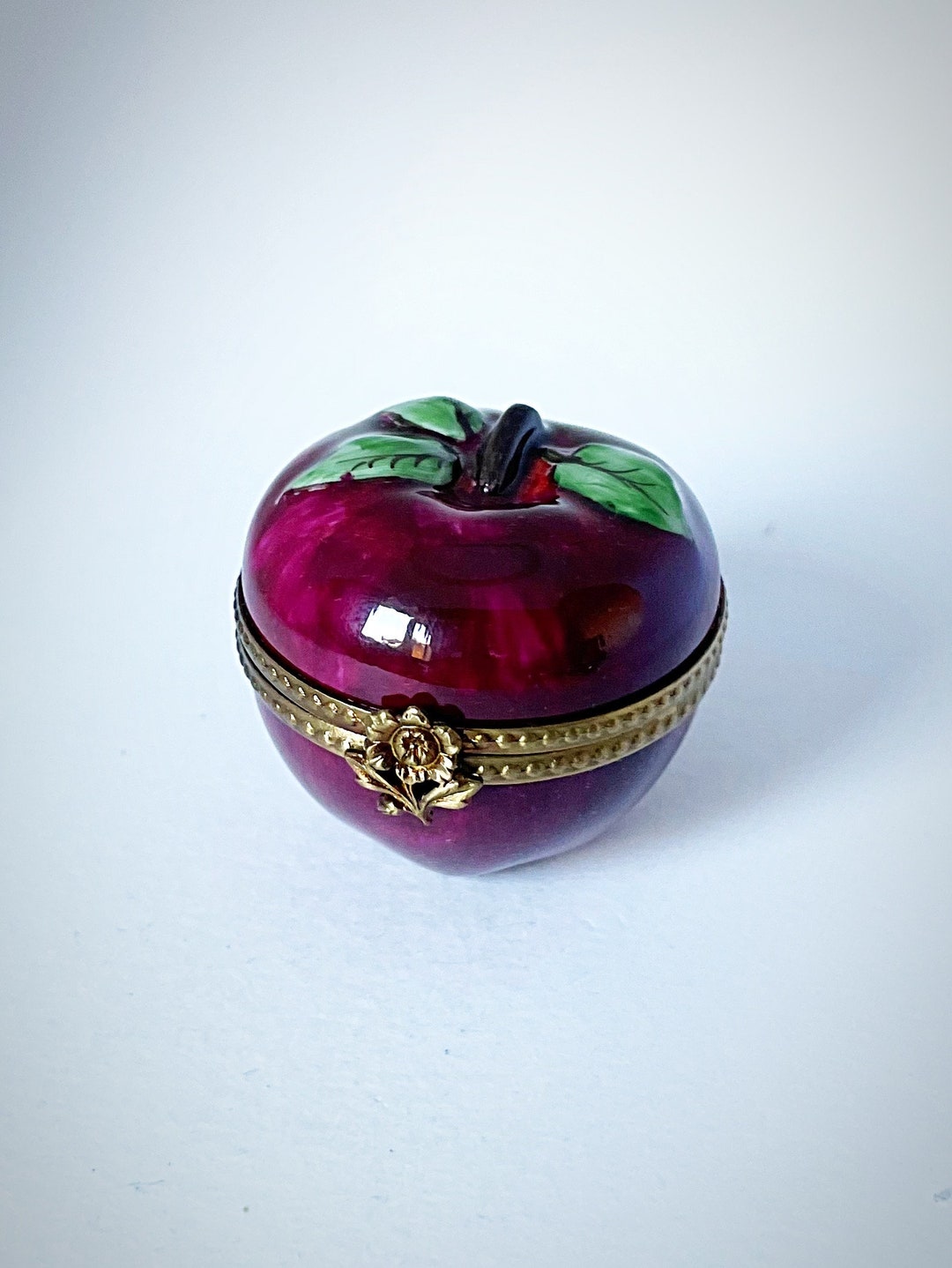 Yummy! LIMOGES France Hand Painted Trinket Box Bright Red Apple With ...