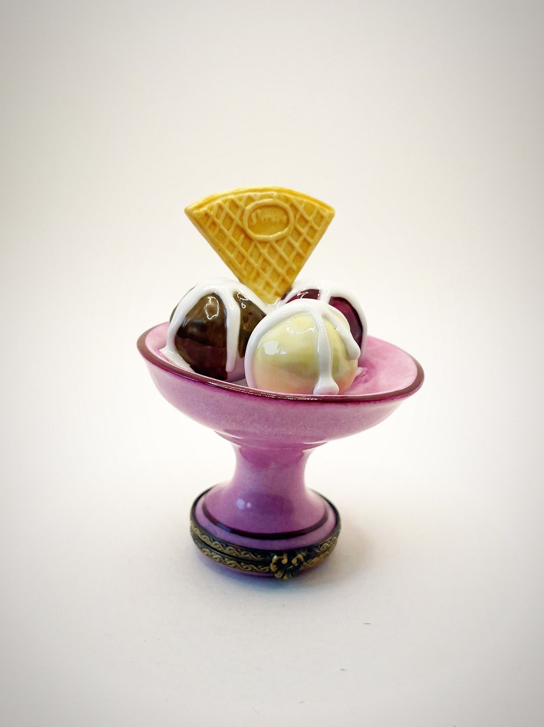 Rare Waffle Cone Sundae Limoges Trinket Box Peint Main - Etsy