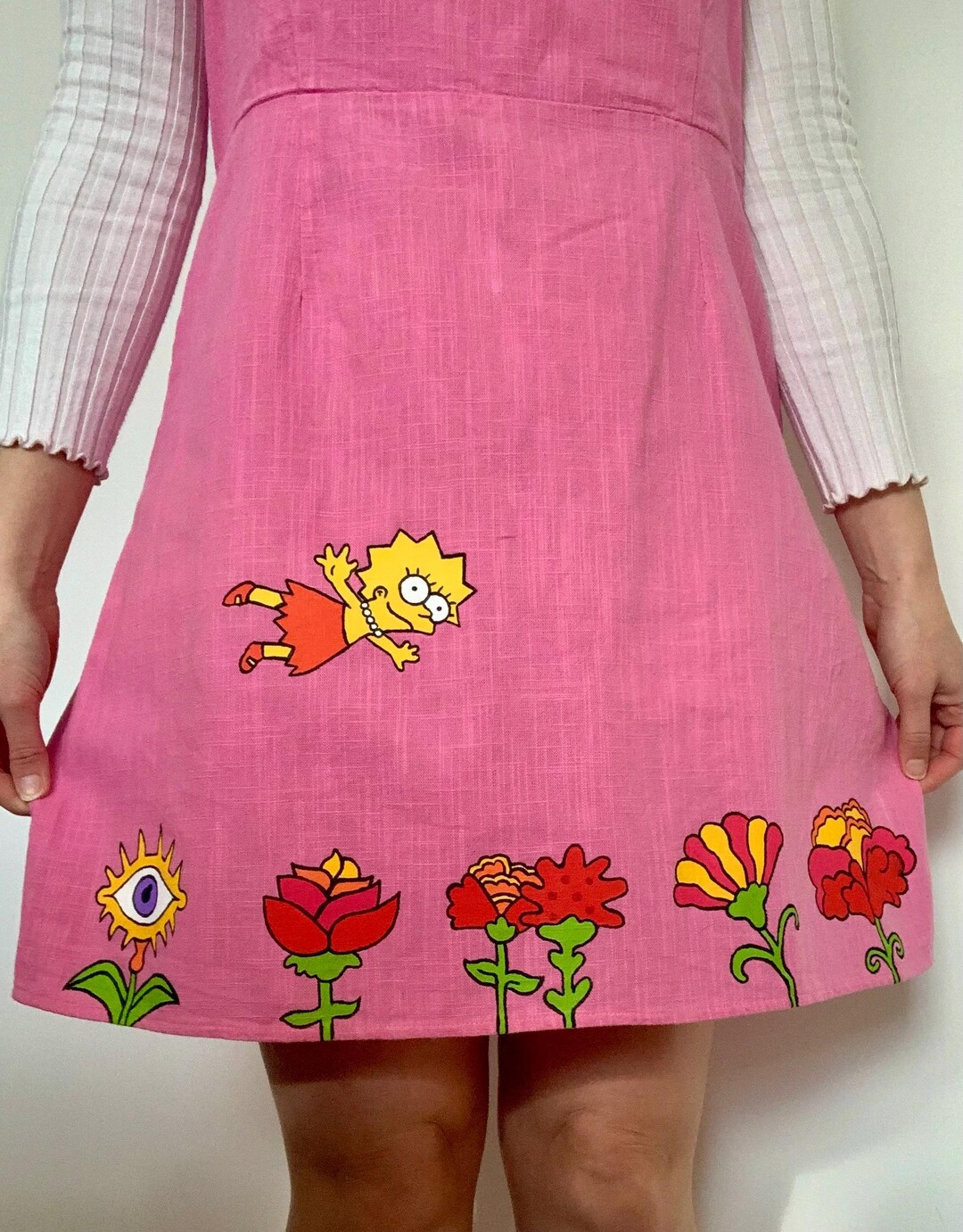 The Simpsons Lisa in the Sky Upcycled Handpainted Upcycled Pink Dress ...
