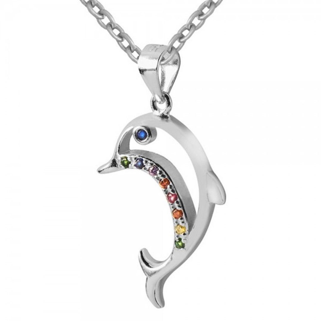 Dolphin Pendant With Colored Zirconia & Snake Chain 925 Silver - Etsy