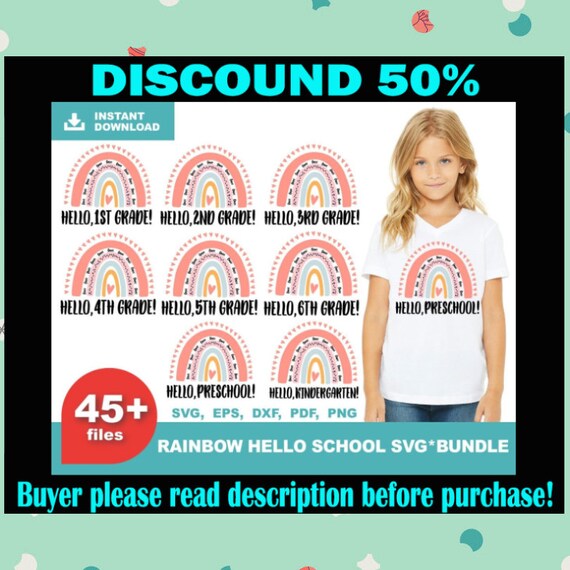45 Rainbow Hello School SVG Hello School SVG Back to - Etsy