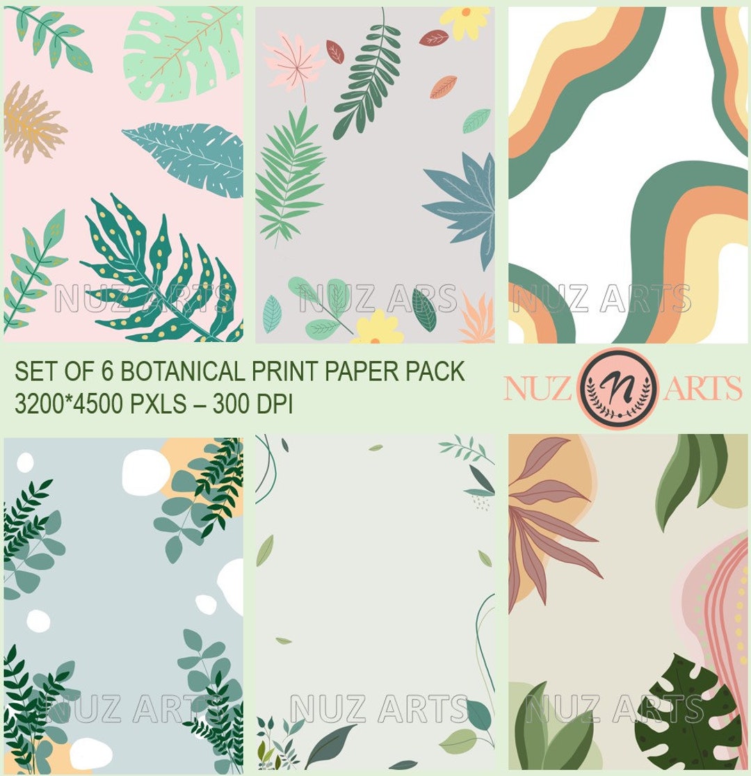 6 Detailed Leaf Print Paper Pack, INSTANT DOWNLOAD, Aesthetic, Leaves ...