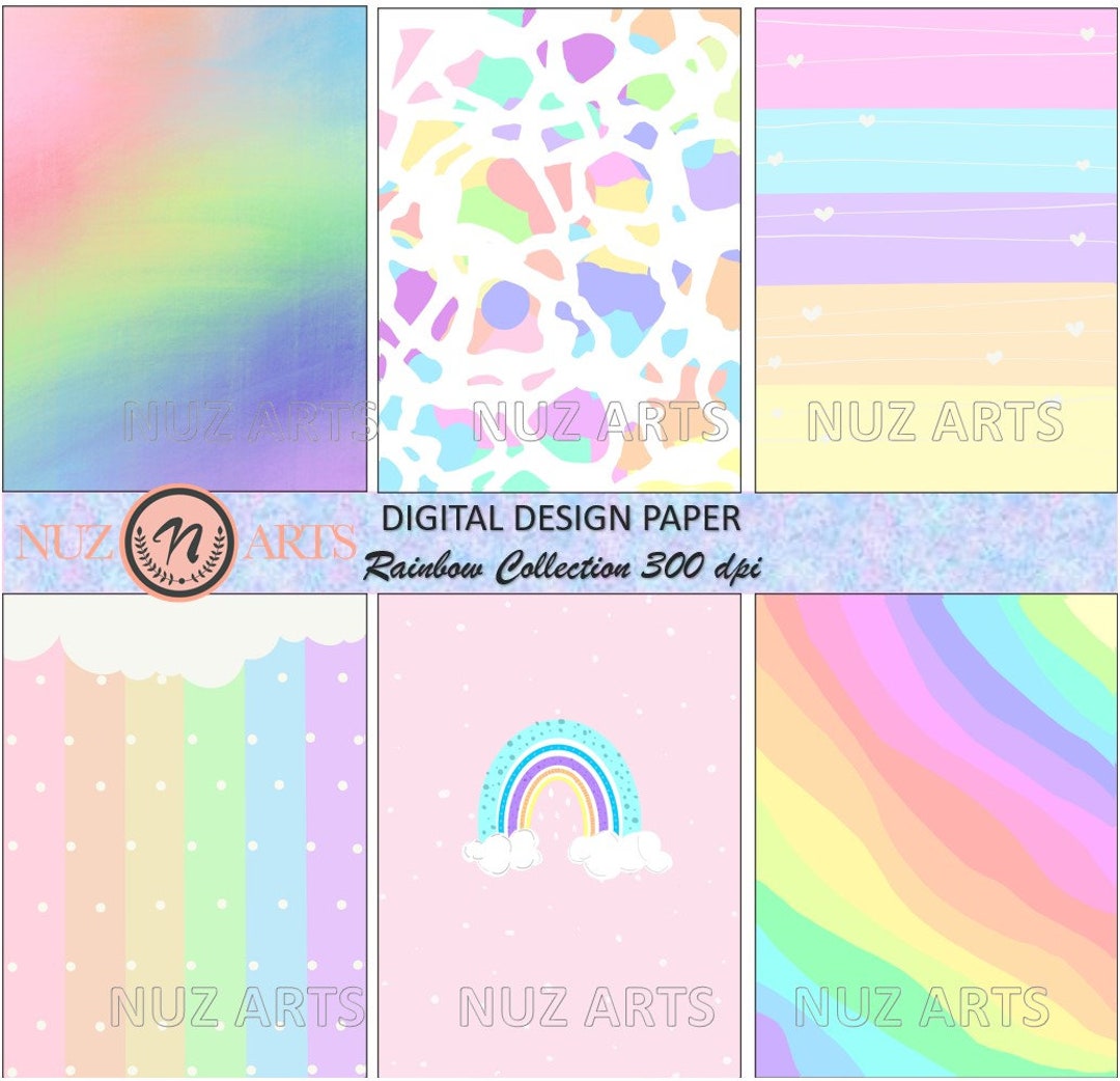 Pastel Rainbow Digital Paper Pack, Pastel Digital Paper Pack, Rainbow ...
