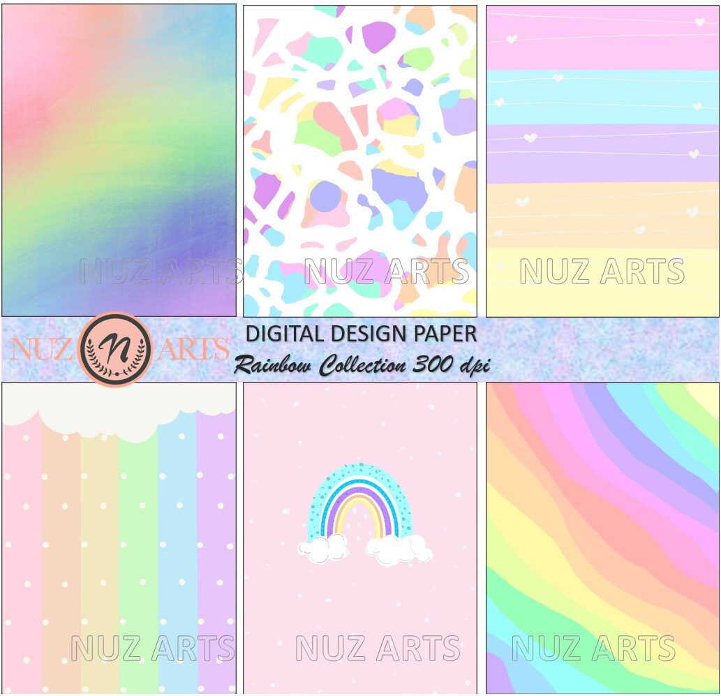 Pastel Rainbow Digital Paper Pack, Pastel Digital Paper Pack, Rainbow ...